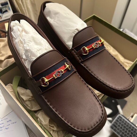 Gucci | Shoes | Gucci Ayrton Webbingtrimmed Horsebit Leather Driving ...